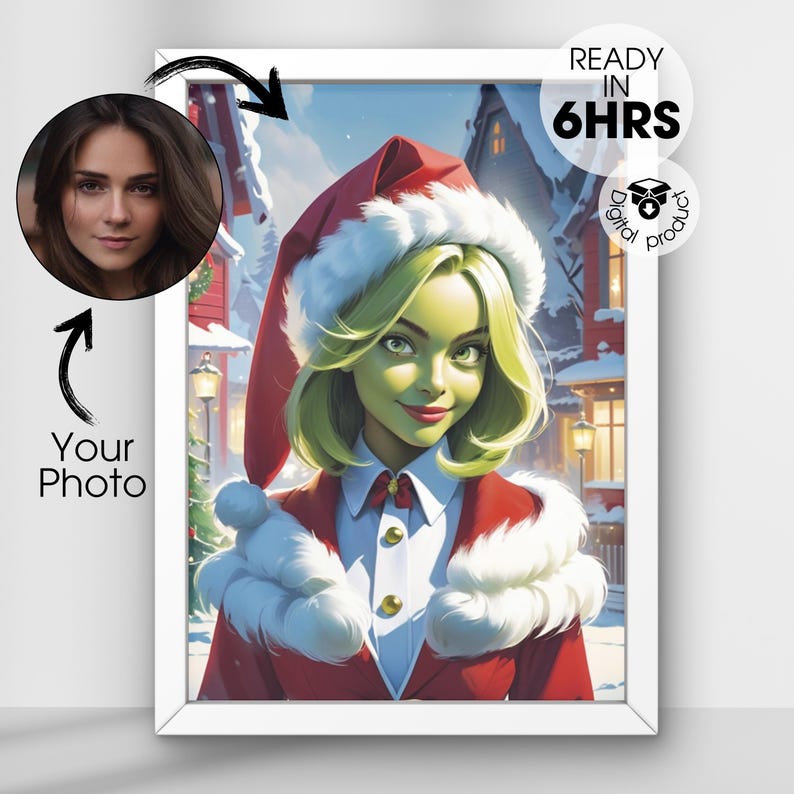 Personalized Grinch Portrait Custom Portrait Grinch Gift Poster Grinch ...