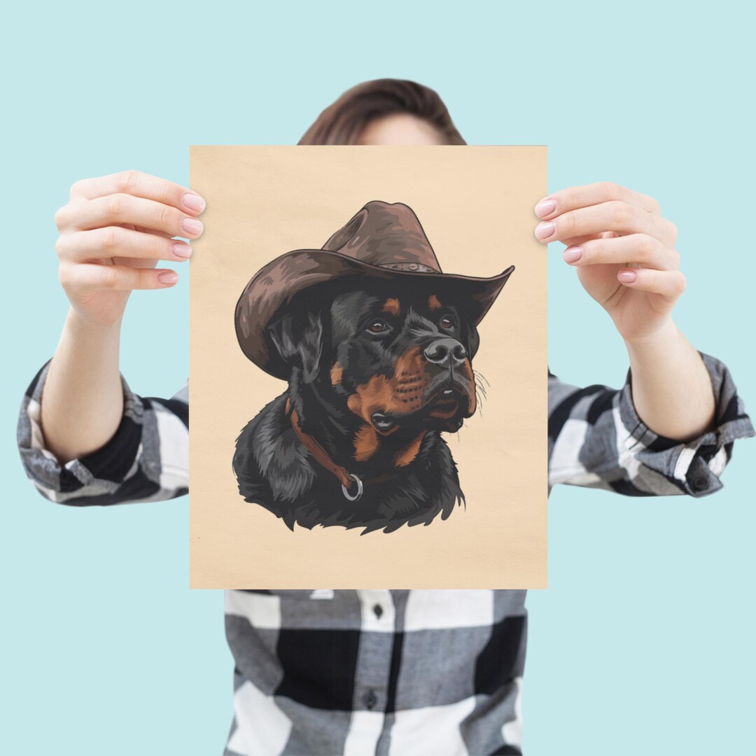 Rottweiler Dog Art Portrait, Western Themed Rottweiler Poster ...