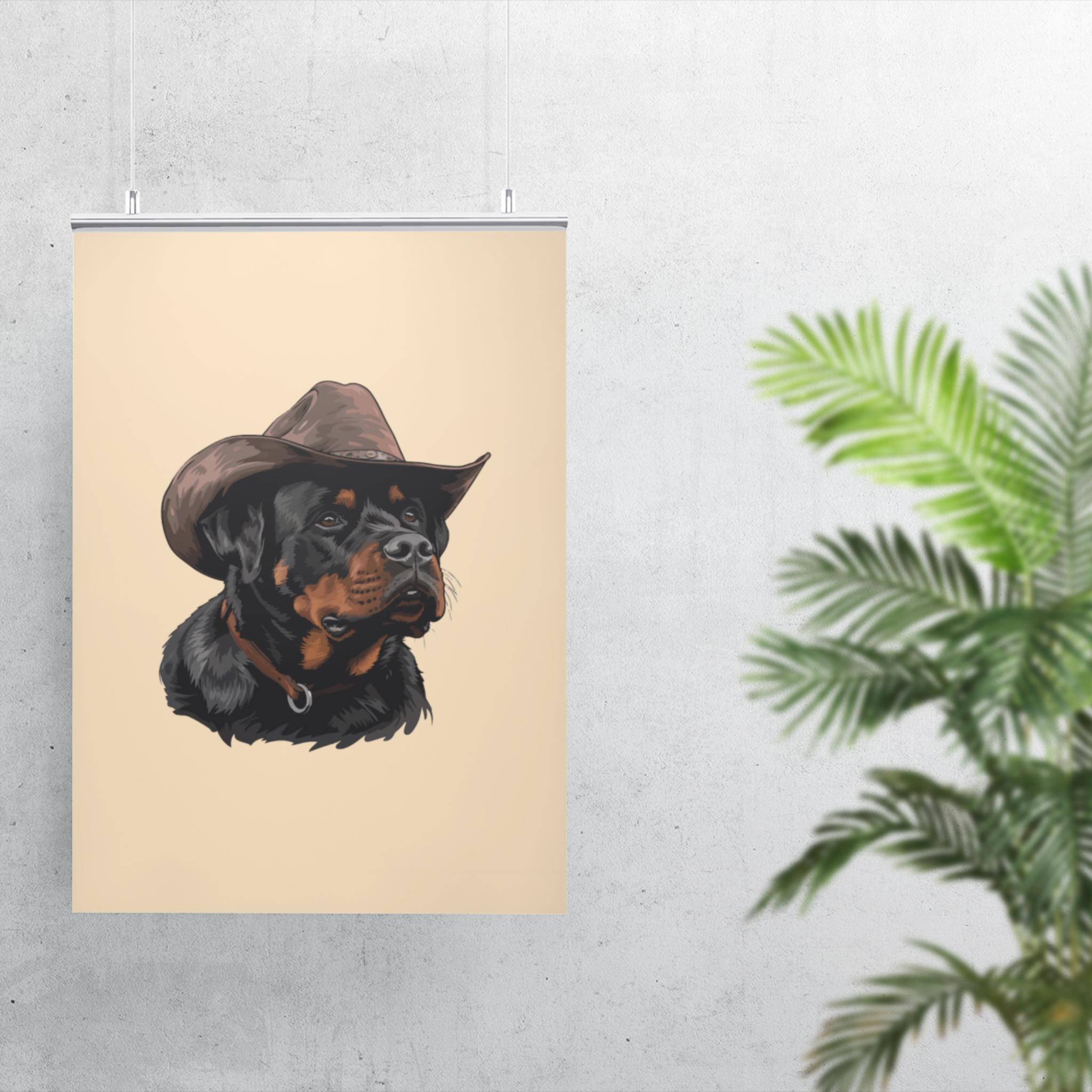 Rottweiler Dog Art Portrait, Western Themed Rottweiler Poster ...