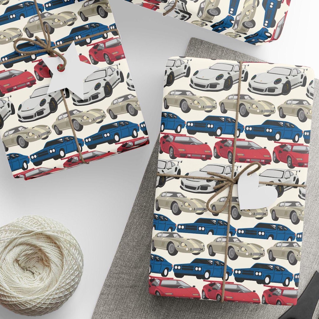 Vintage Car Wrapping Paper, Retro Gift Wrap for Car Lovers, Birthday ...