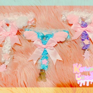 Starry Angel Wings Ruffle Lace Garter Belt , Pastel Goth Garter, Yami ...