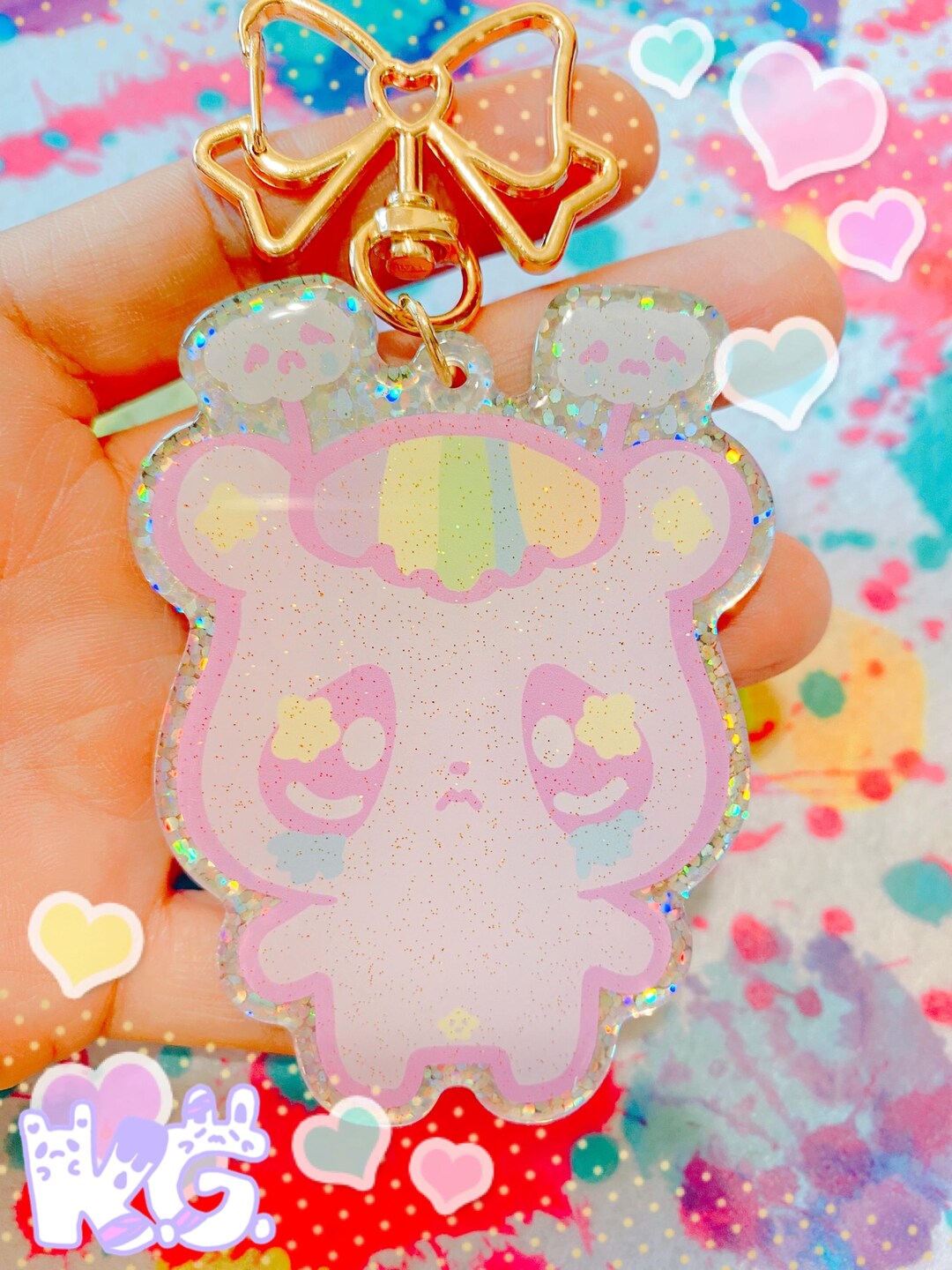 Emotion Bear Crying Holographic Keychain, Kawaii Keychain, Cute ...