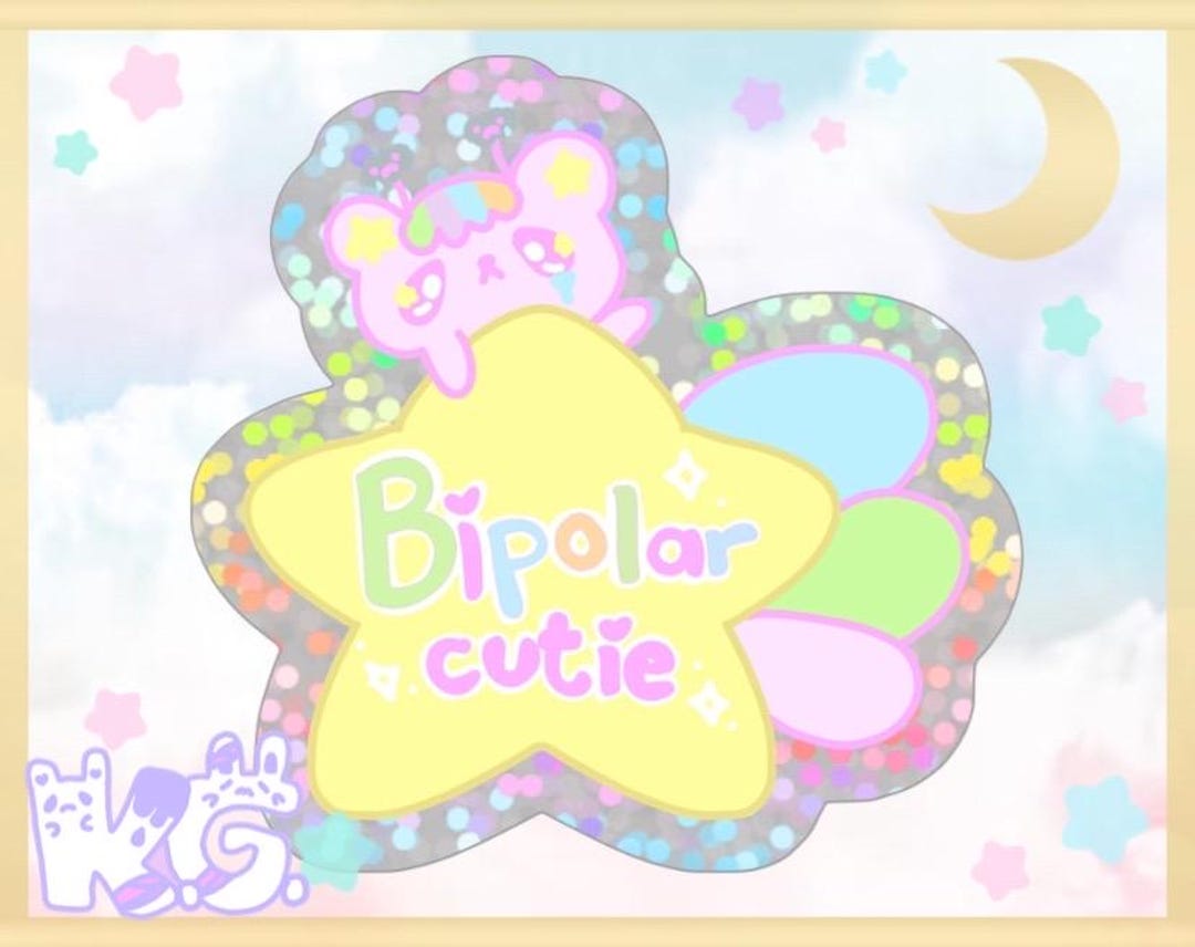 Emotion Bear Bipolar Mental Health Holo Sticker, Glitter Sticker ...