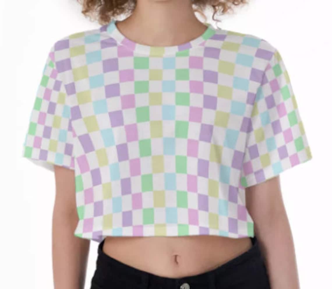 Pastel Checker Rainbow Yami Kawaii Crop Top Y2K Pastel Crop - Etsy