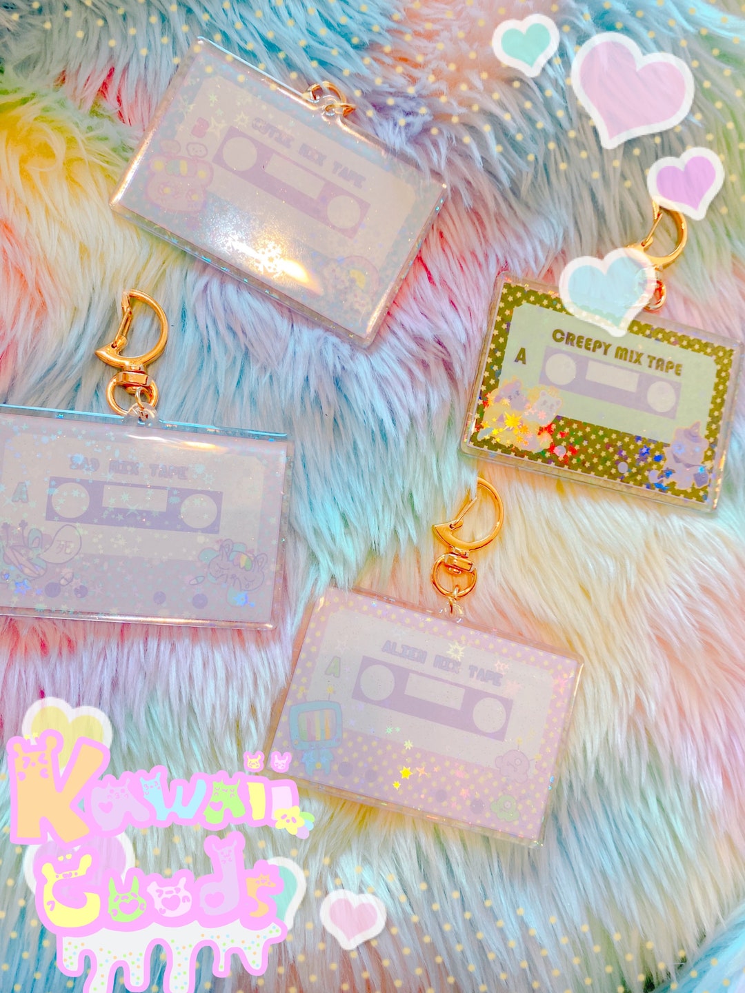 Kawaii Mix Tape Holographic Keychain, Kawaii Keychain, Cute Keychain ...