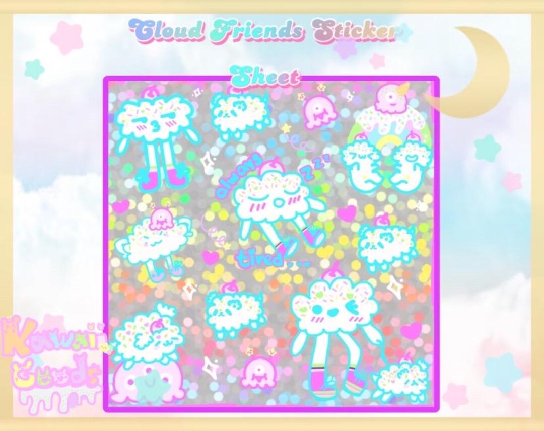 Dreamy Cloud Friends Sticker Sheet, Glitter Sticker, Kawaii Stickers ...