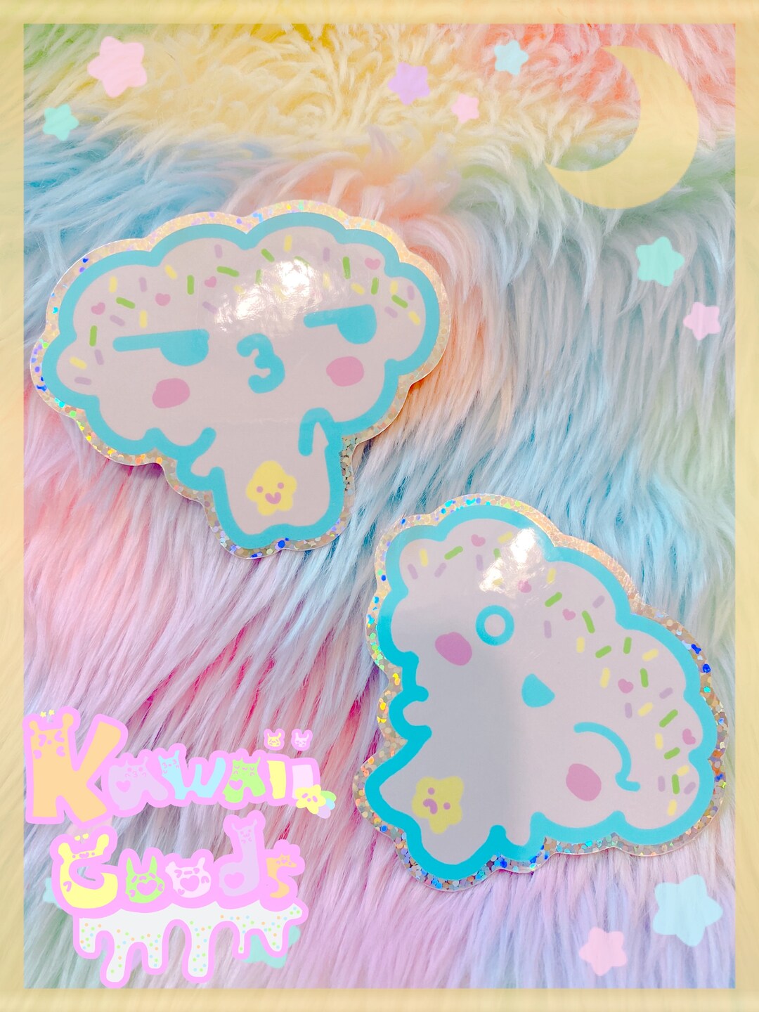 Cotton Candy Cloud Friends Holographic Sticker Bundle, Glitter Sticker ...