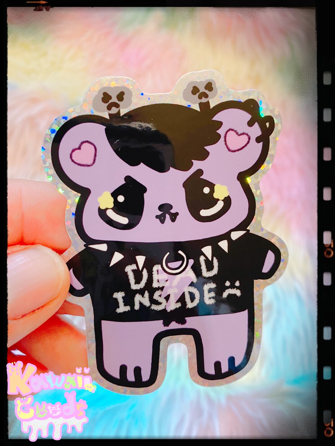 Emo Bear Punk Holographic Sticker, Glitter Sticker, Kawaii Stickers ...
