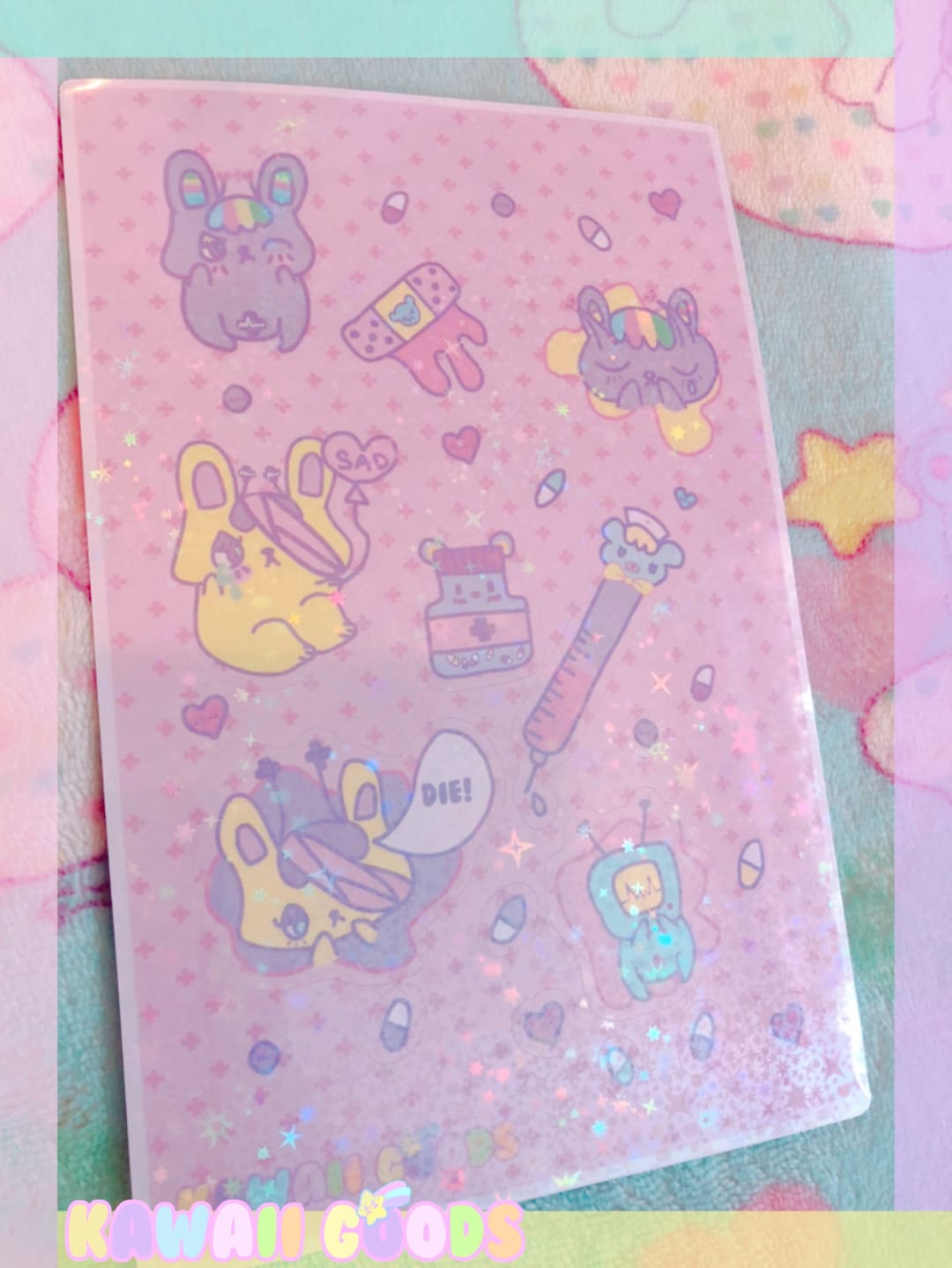 Hurt Bunny Holographic Sticker Sheet , Kawaii Stationary, Kawaii ...