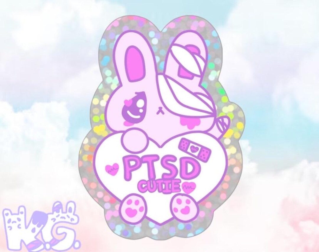 Hurt Bunny PTSD Mental Health Awareness Holographic Sticker, Glitter ...