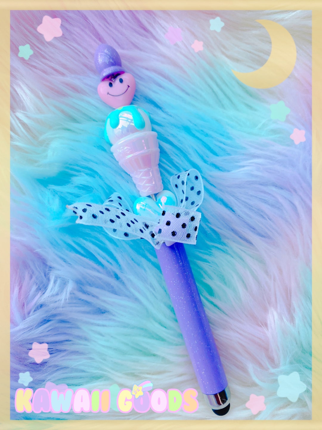 Dreamy Ice Cream Cone Pastel Beaded Stylus Pen, Kawaii Pen, Tablet Pen ...