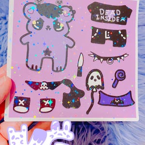 Emo Bear Holo Dress up Sticker Sheet, Kawaii Stationary, Kawaii Sticker ...