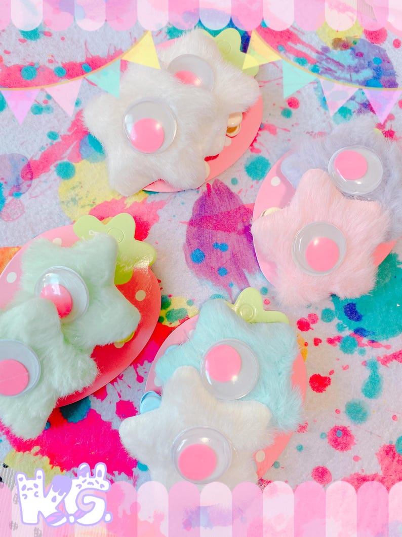 Starry Fuzzy Monster Eyeball Star Hair Clip Set, Kawaii Hair Bow, Cute ...
