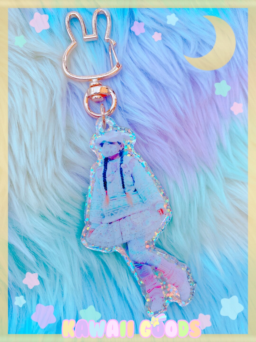 Mochi Chan Holographic Glitter Keychain, Kawaii Keychain, Cute Keychain ...