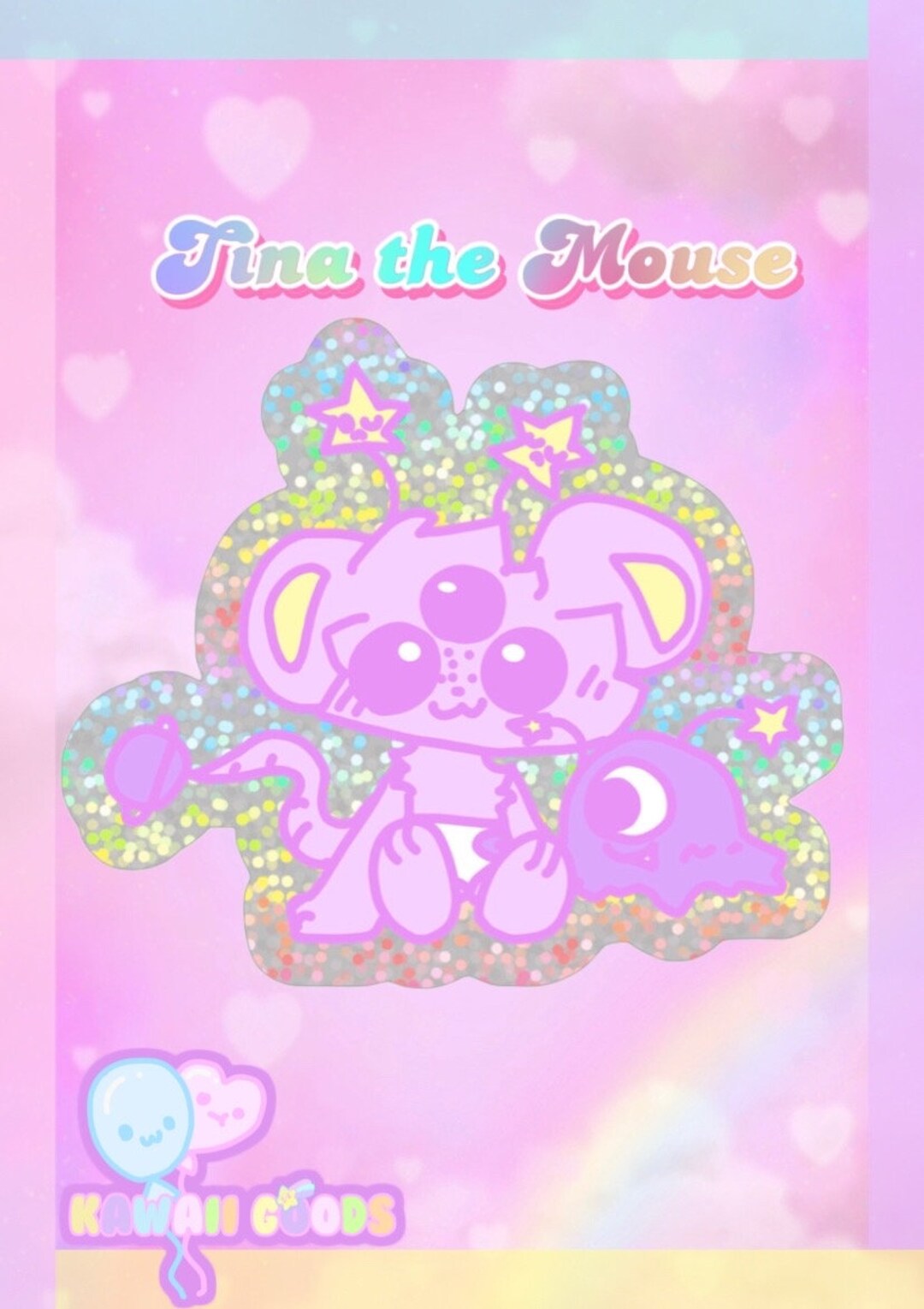 Tina the Mouse Holographic Sticker, Glitter Sticker, Kawaii Stickers ...