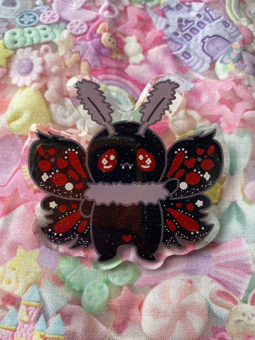 Moth Boy Acrylic Pin, Kawaii Pin, Cute Pin, Glittet Pin, Holographic ...