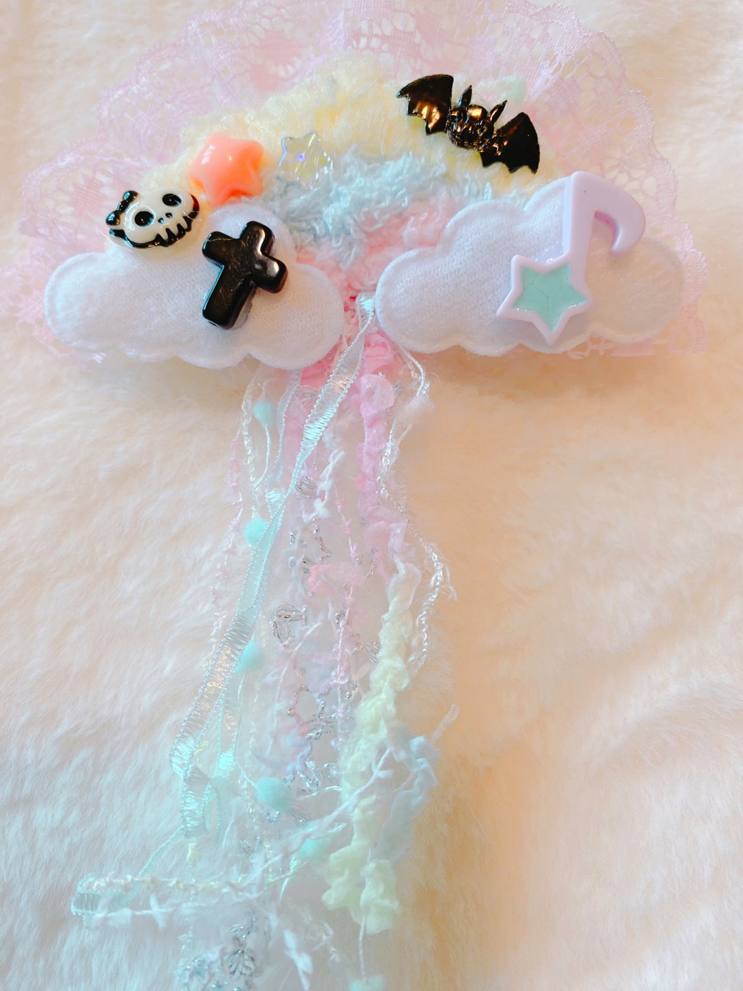 Dreamy Fuzzy Creepy Cute Rainbow Balloon 2-way Clip , Kawaii Clip ...
