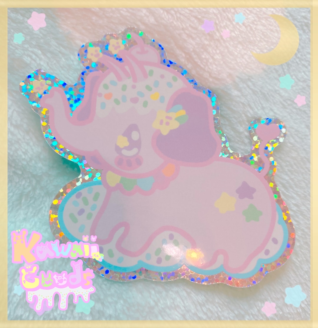 Eli the Elephant Holographic Sticker, Glitter Sticker, Kawaii Stickers ...