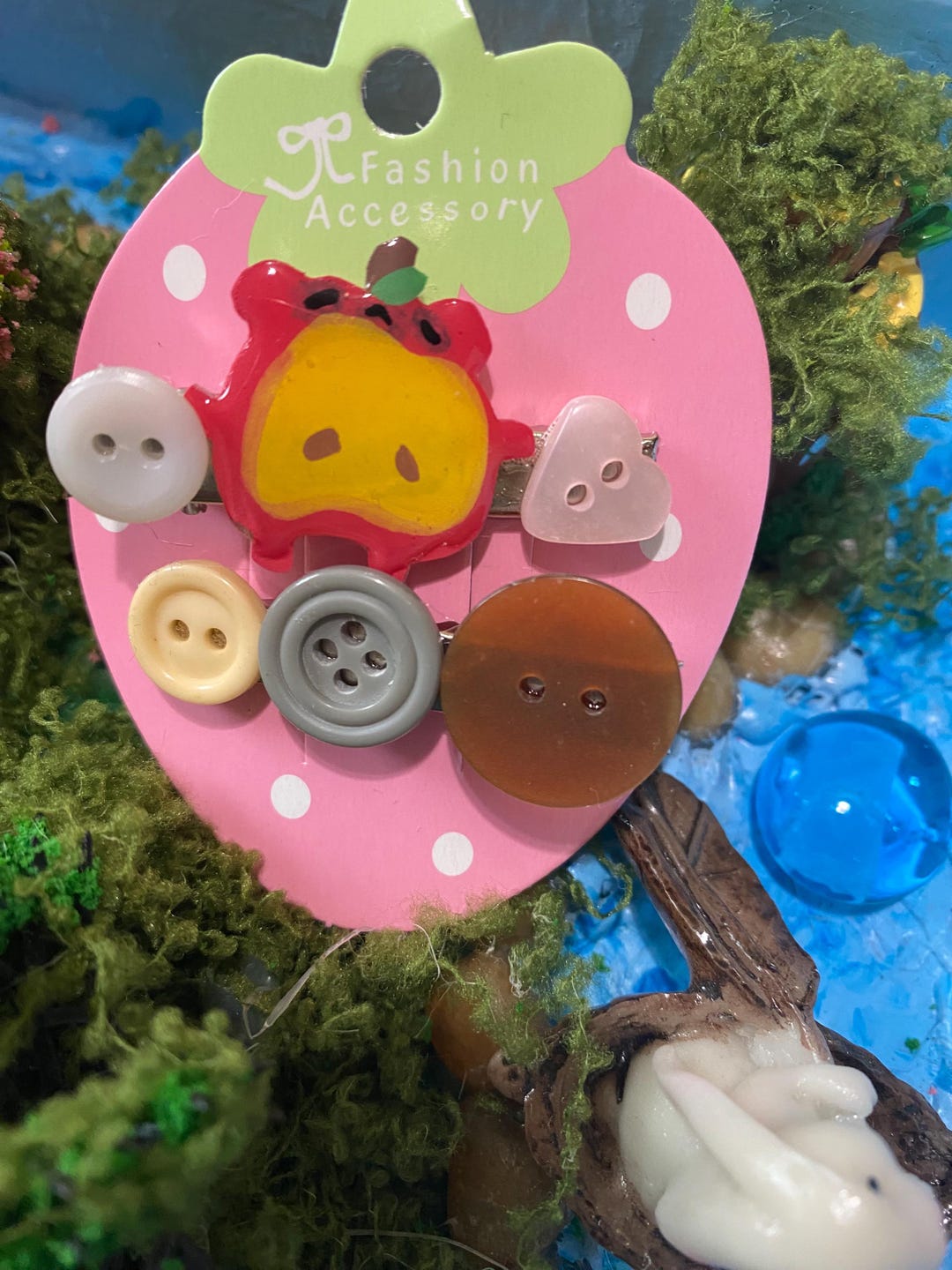 OOAK Whimsy Twee Apple Bear Heisei Retro Hair Clip Set, Kawaii Clip ...