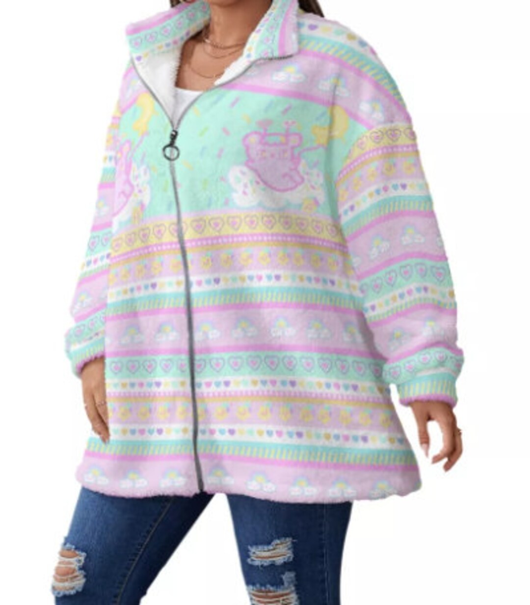 Emotion Bear Fuzzy Furry Jacket, Yume Kawaii Jacket, Pastel Clothing ...