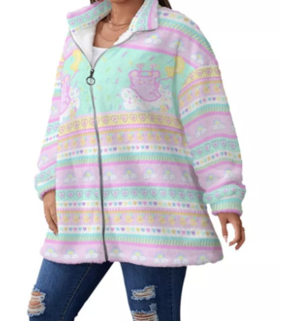 Emotion Bear Fuzzy Furry Jacket Yume Kawaii Jacket Pastel - Etsy