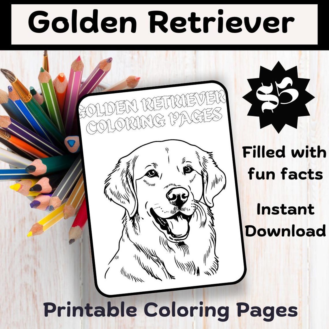 Printable Golden Retriever Coloring Book; Printable Coloring Pages ...