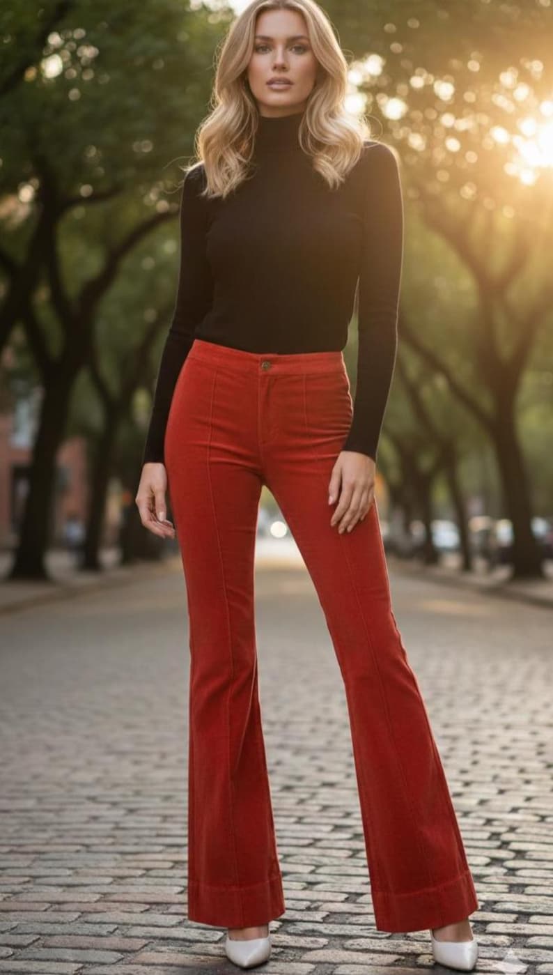 High Rise Corduroy Bell Bottoms: Stretch Cotton Pin Tuck Flares - Etsy