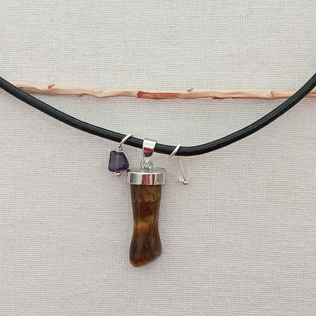 Fist Pendant Necklace for Him. Tiger's Eye Gemstone Fist in Black ...