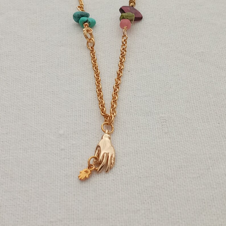 Gold Hand Necklace Holding Mini Hand Charm Pendant. Victorian Hand ...