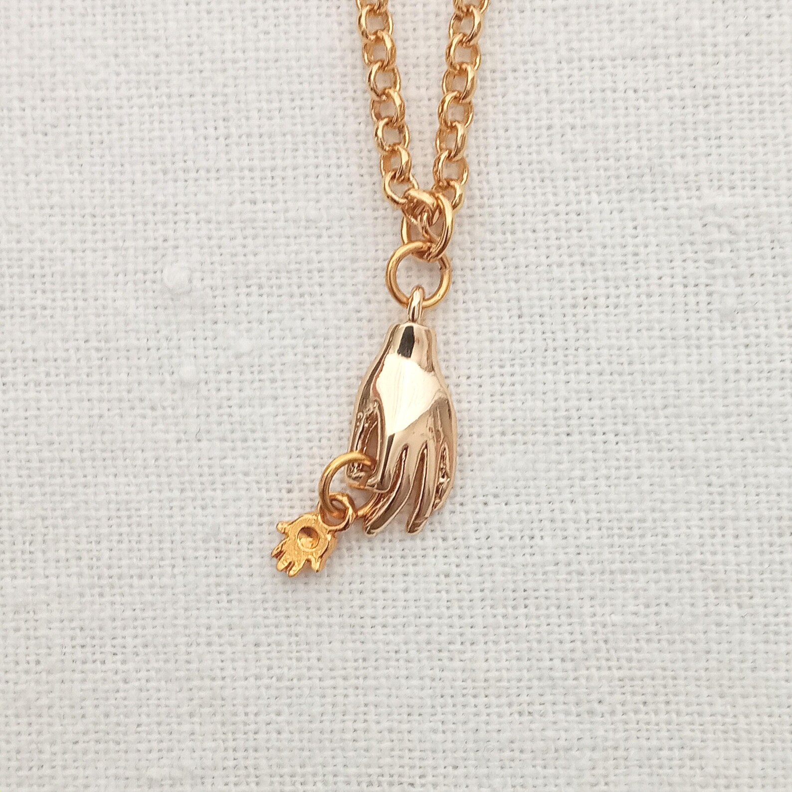 Gold Hand Necklace Holding Mini Hand Charm Pendant. Victorian Hand ...