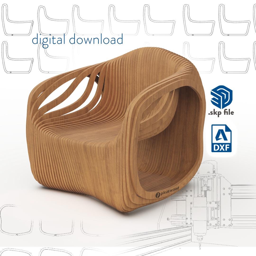 Parametric Armchair Dxf Files Parametric Design Wood Chair Model Cnc Machine Cutting Machine