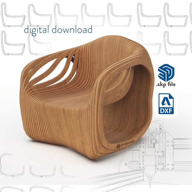 Parametric Armchair Dxf Files, Parametric Design, Wood Chair Model, Cnc ...