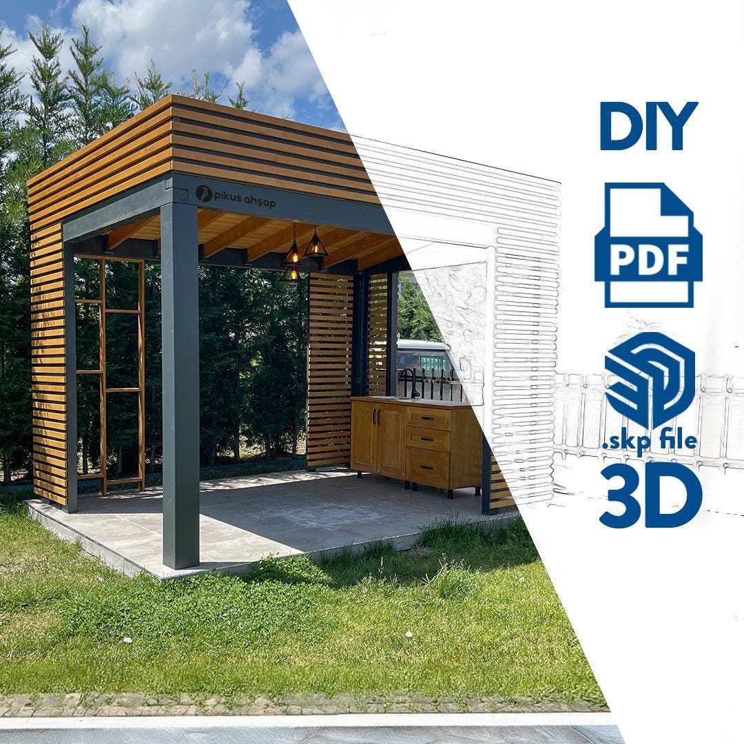 Modern Wooden Pergola Plans: Step-by-step Instructions (PDF & 3D Model ...