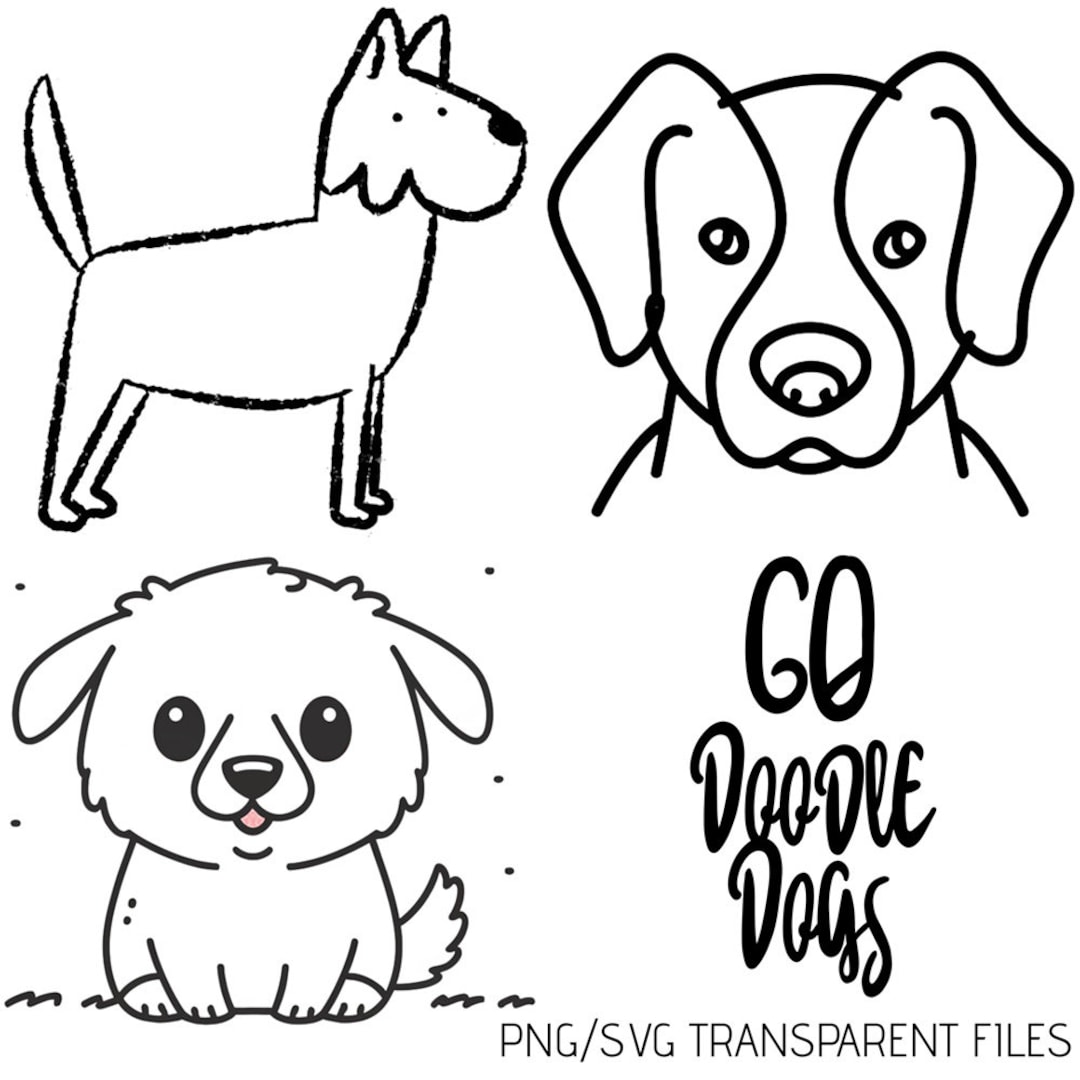 60 Dogs Doodle Hand Drawn PNG SVG Drawings Digital Gorgeous Clipart ...