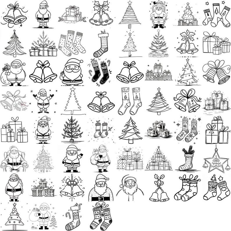 60 Christmas Doodle Hand Drawn PNG SVG Drawings Digital Clipart ...