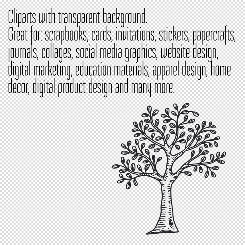 60 Trees Doodle Hand Drawn PNG SVG Drawings Digital Gorgeous Clipart ...