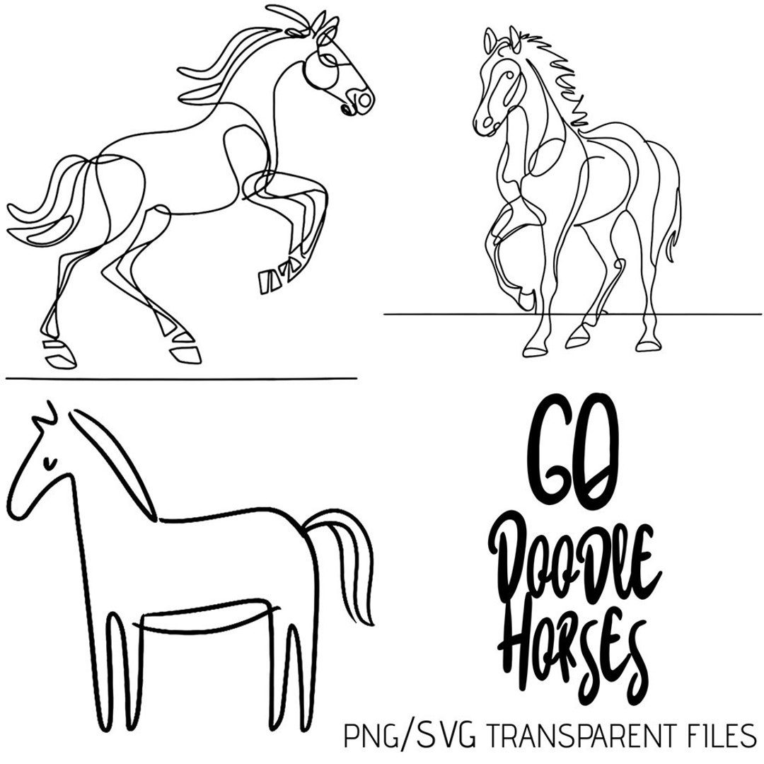 60 Horses Doodle Hand Drawn PNG SVG Drawings Digital Gorgeous Clipart ...