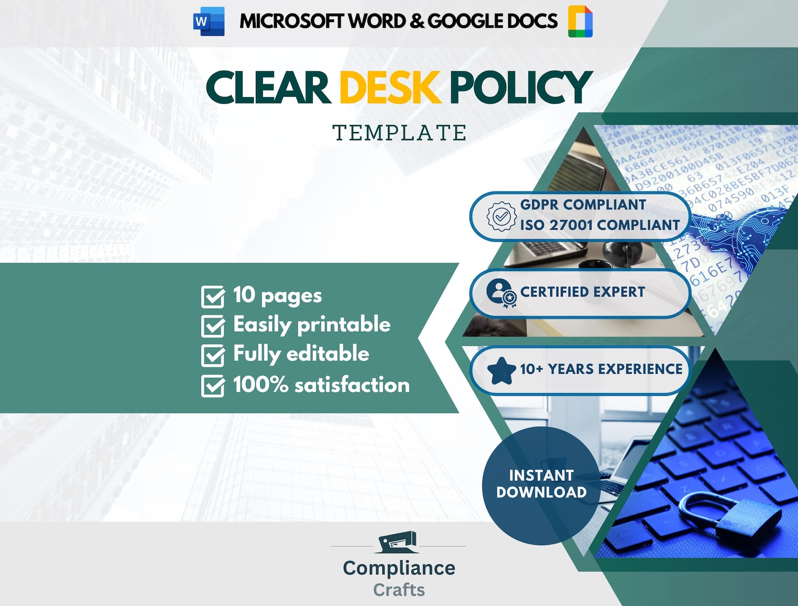 Clear Desk & Clear Screen Policy Template | Office Security | Data ...