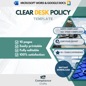 Clear Desk & Clear Screen Policy Template | Office Security | Data ...