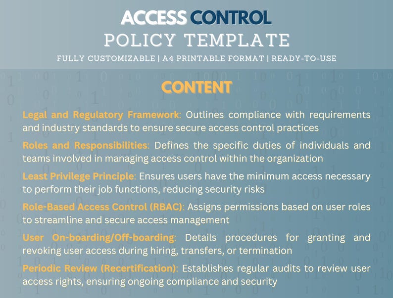 Access Control Policy Template | ISO 27001 Compliant | Define ...