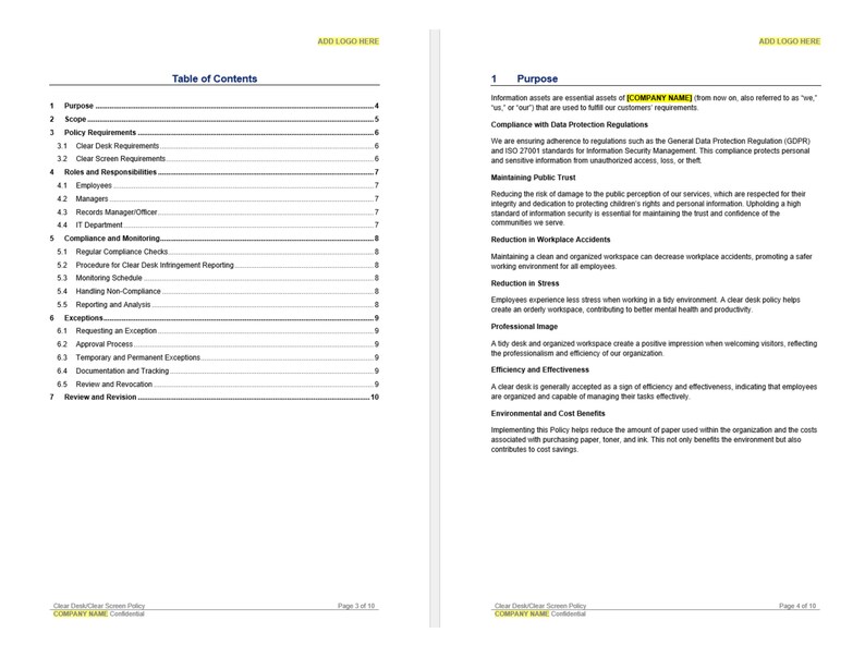 Clear Desk & Clear Screen Policy Template | Office Security | Data ...