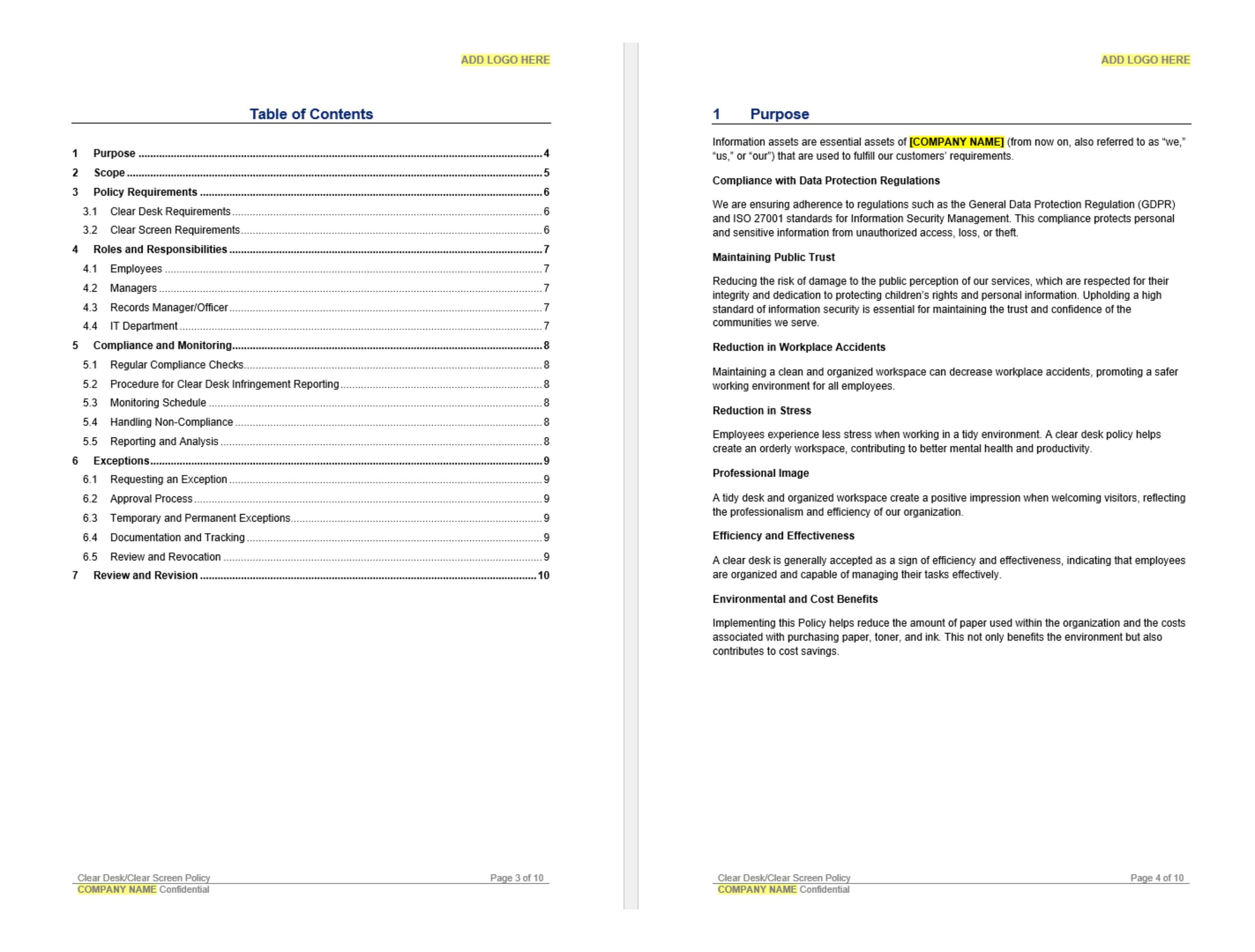 Clear Desk & Clear Screen Policy Template | Office Security | Data ...