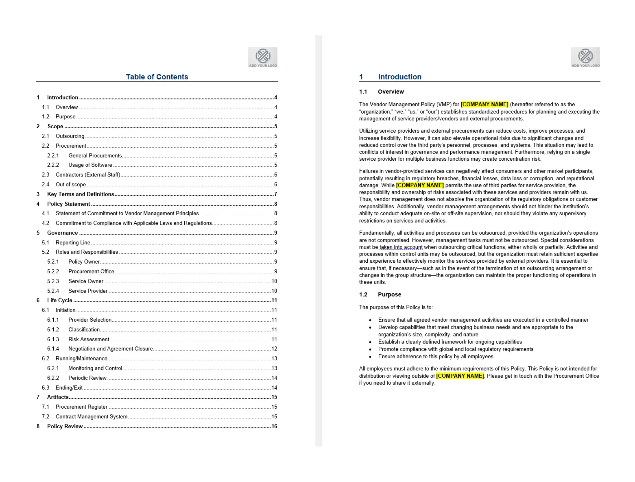 Vendor Management Policy Template | Outsourcing & Procurement | Vendor ...