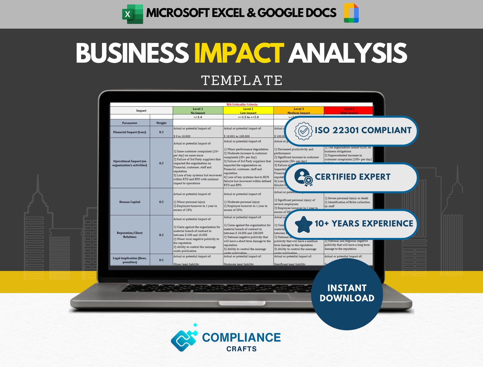Business Impact Analysis Template ISO 22301 Compliant Risk Assessment ...