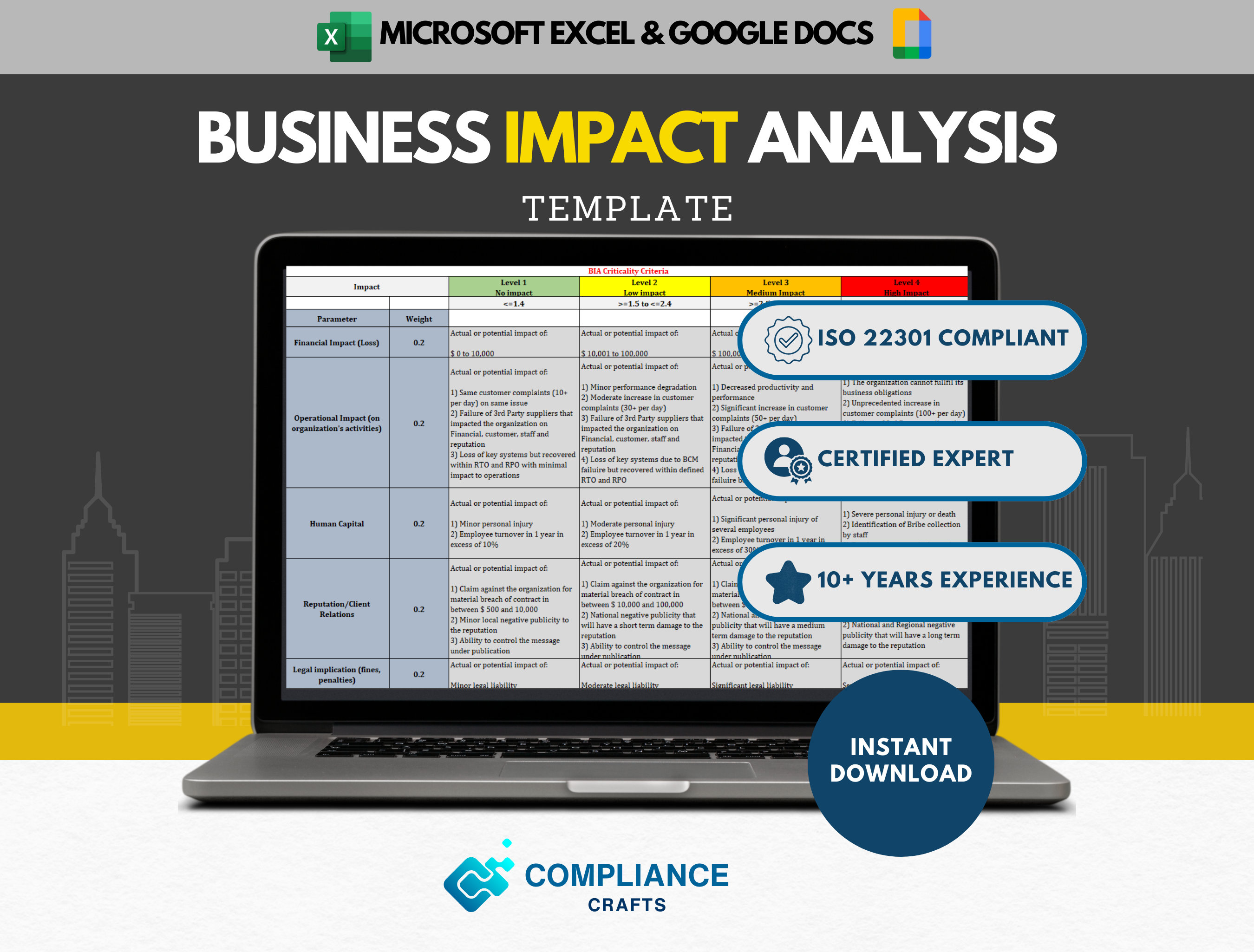 Business Impact Analysis Template ISO 22301 Compliant Risk Assessment ...