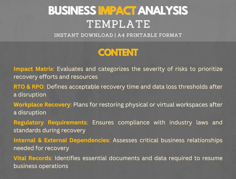 Business Impact Analysis Template ISO 22301 Compliant RTO and RPO ...
