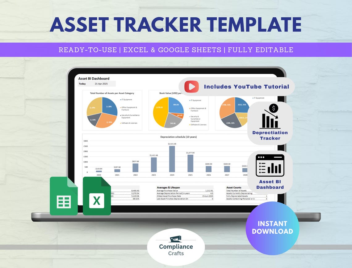 Asset Tracker Template | Excel & Google Sheets (digital Download) - Etsy