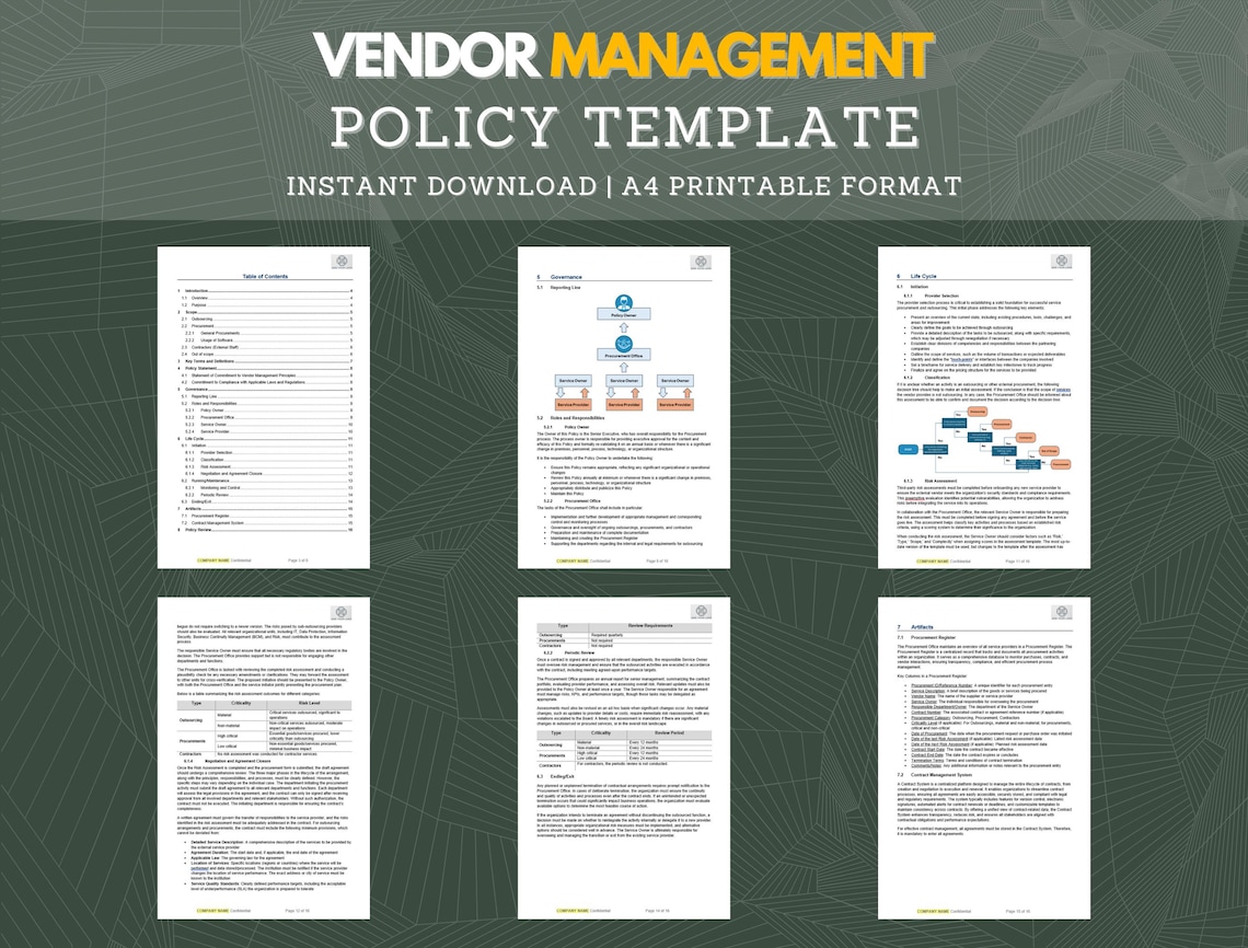 Vendor Management Policy Template | Outsourcing & Procurement | Vendor ...