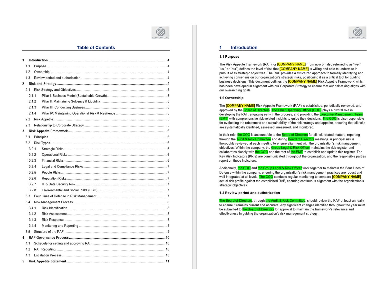 Risk Appetite Framework & Risk Appetits Statement Template | Define ...