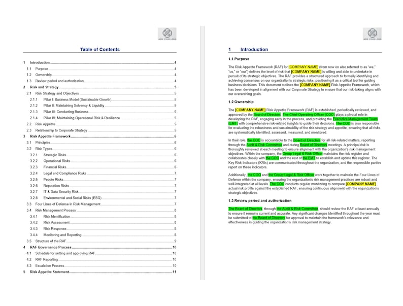Risk Appetite Framework & Risk Appetits Statement Template | Define ...